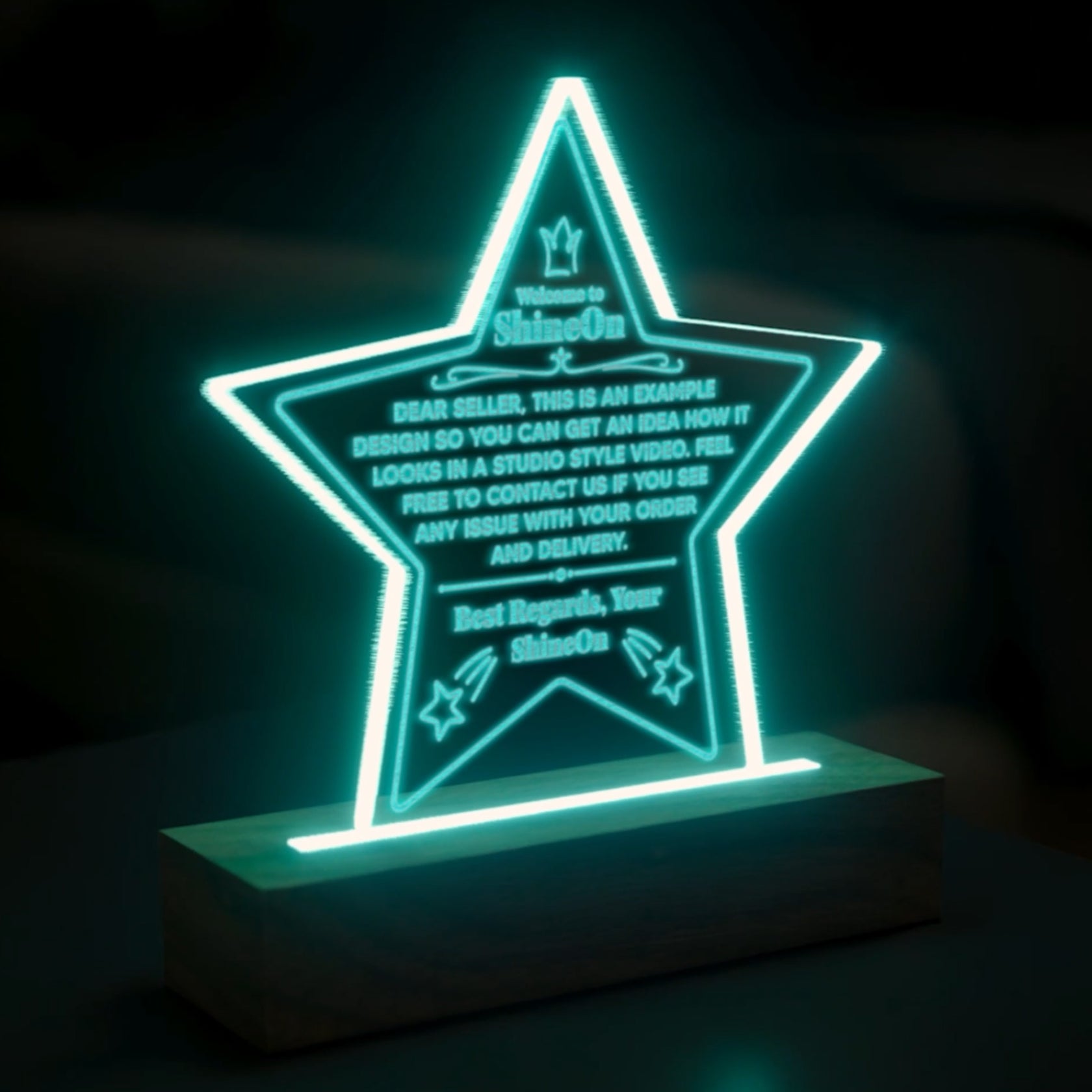 Acrylic Star Plaque Engraved Studio Quality With Wooden Base LED RGB ...