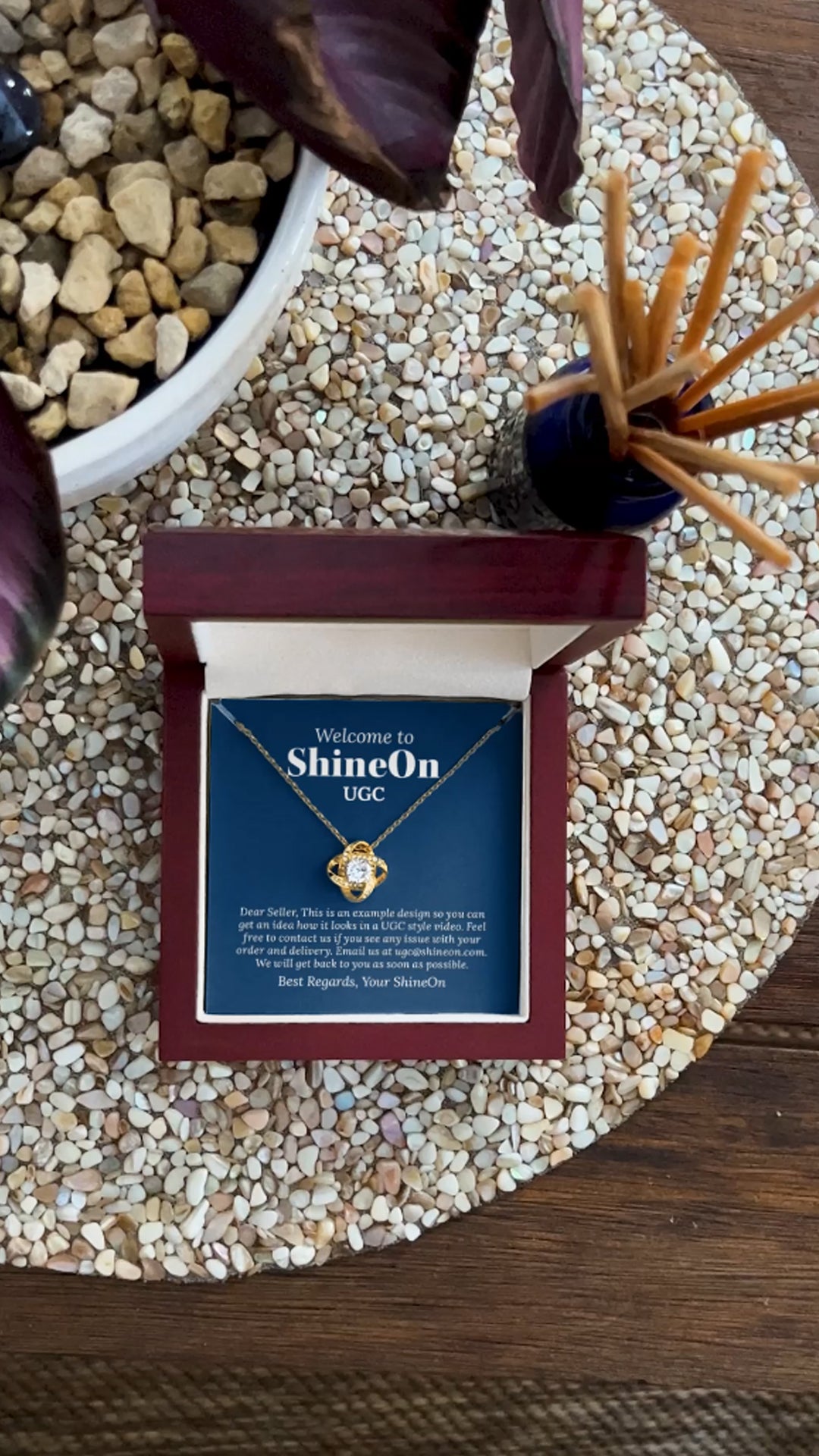 Love Knot Necklace Gold With Box - Wooden Table - UGC 2 – ShineOn UGC